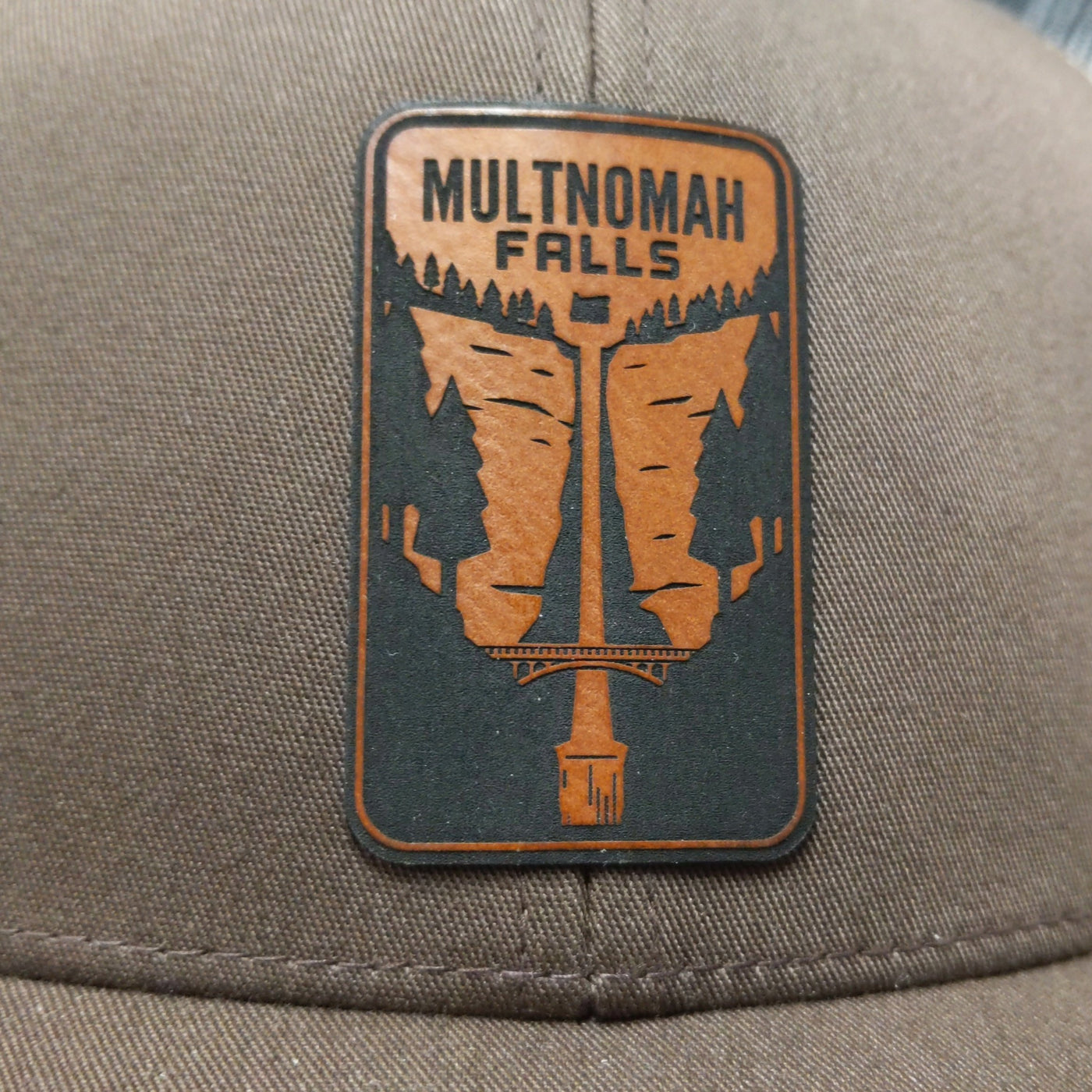 Multnomah Falls Leather Patch Trucker Hat — Patchmarks