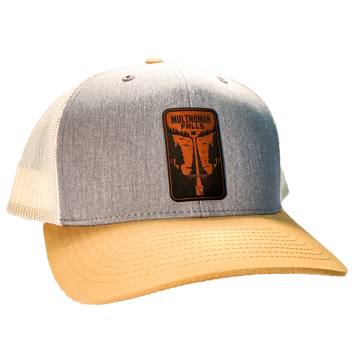 Multnomah Falls Leather Patch Trucker Hat — Patchmarks